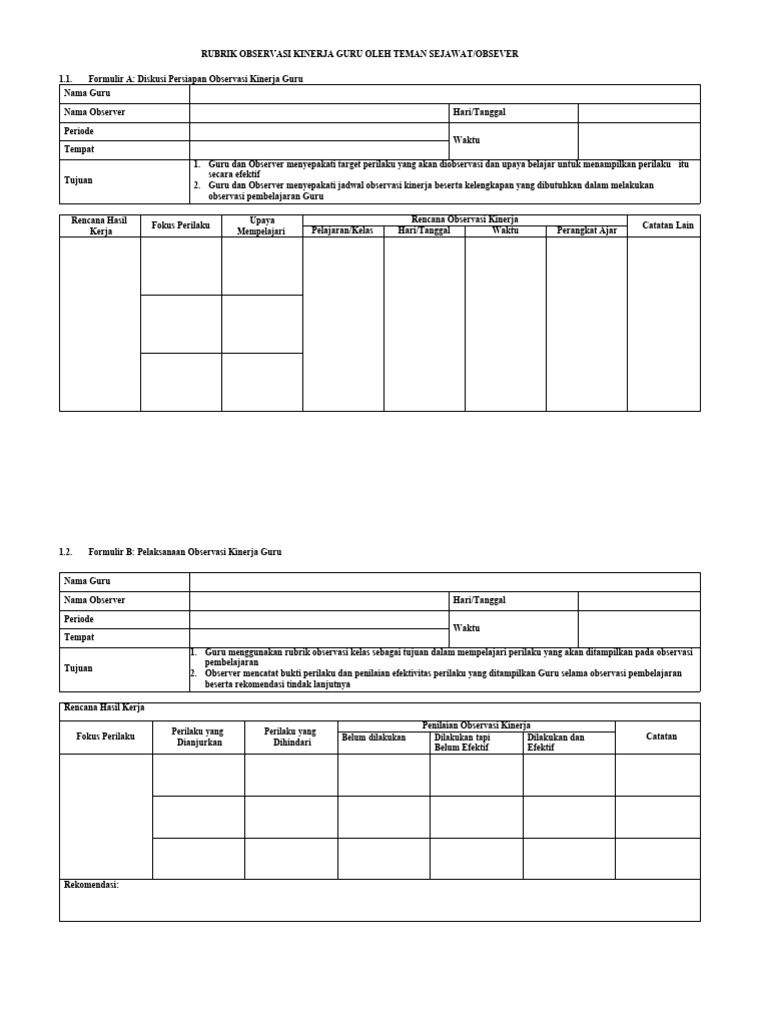 Form Observasi Oleh Teman Sejawat | PDF