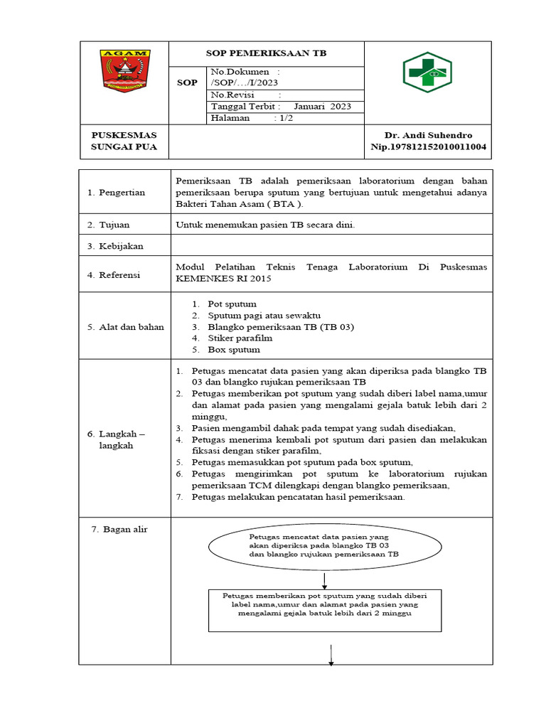 Sop Pemeriksaan TB | PDF