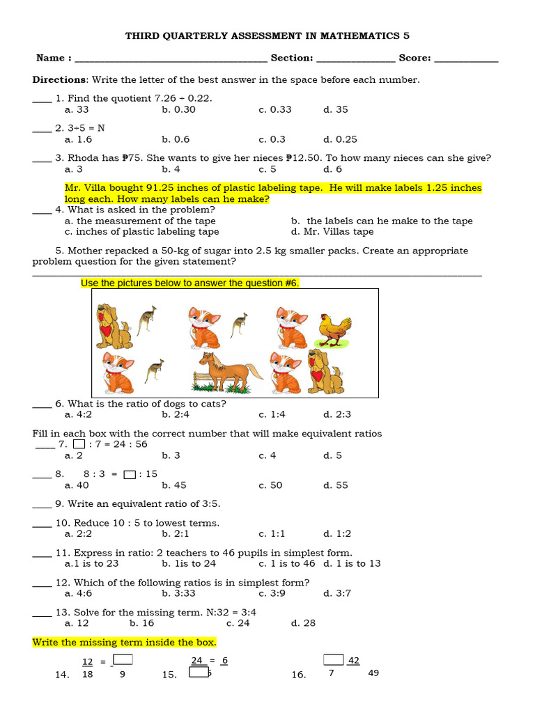 Math-Grade-5-3rd-Quarter-Exam | Download Free PDF | Ratio | Elementary ...