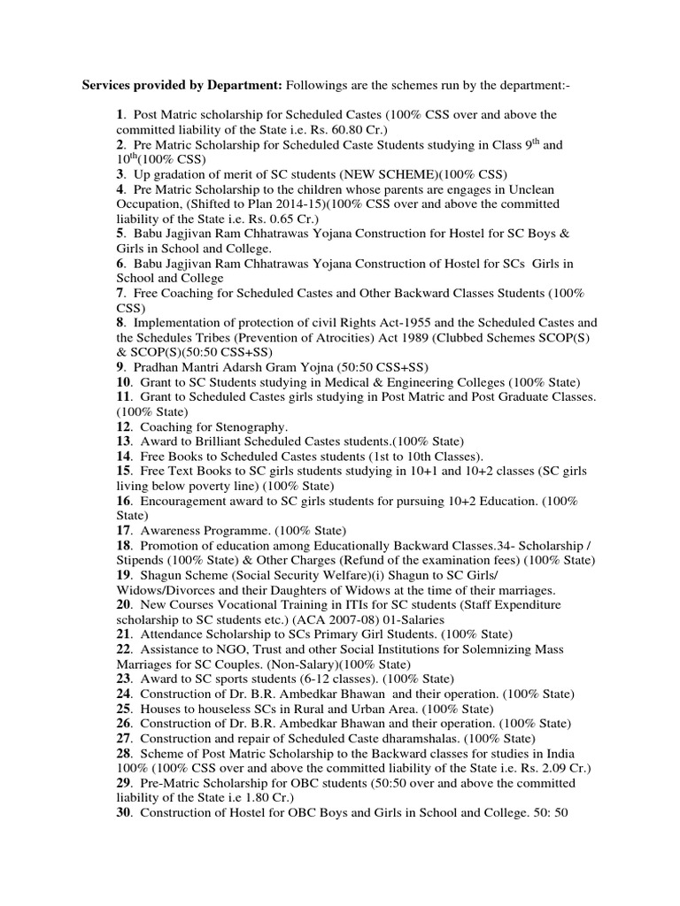 SC & Minority Support Schemes | PDF | Economies