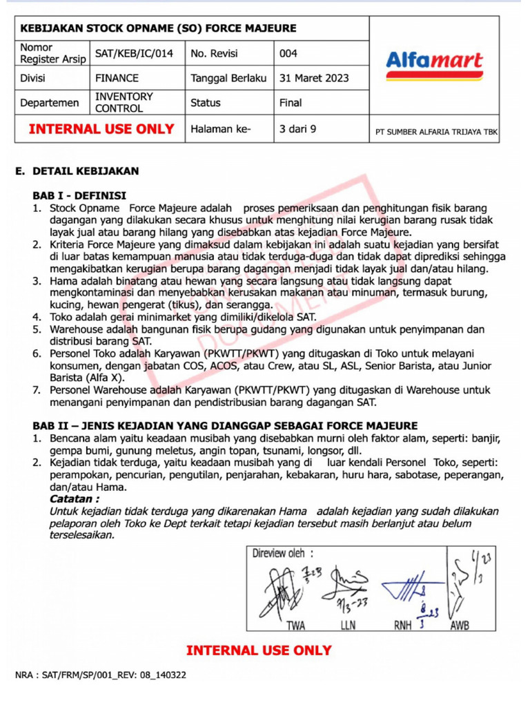 Kebijakan Stock Opname (So) Force Majeure | PDF