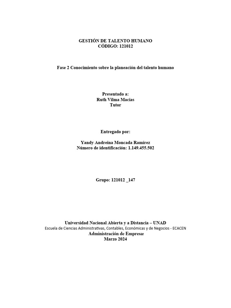 Conocimiento Sobre La Planeación Del Talento Humano - Actividad Individual | PDF | Reclutamiento ...