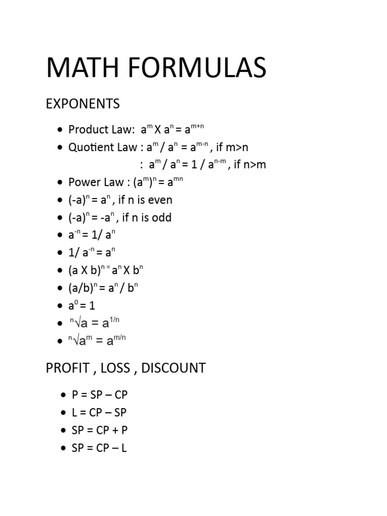 Math Formulas | PDF | Area | Elementary Geometry