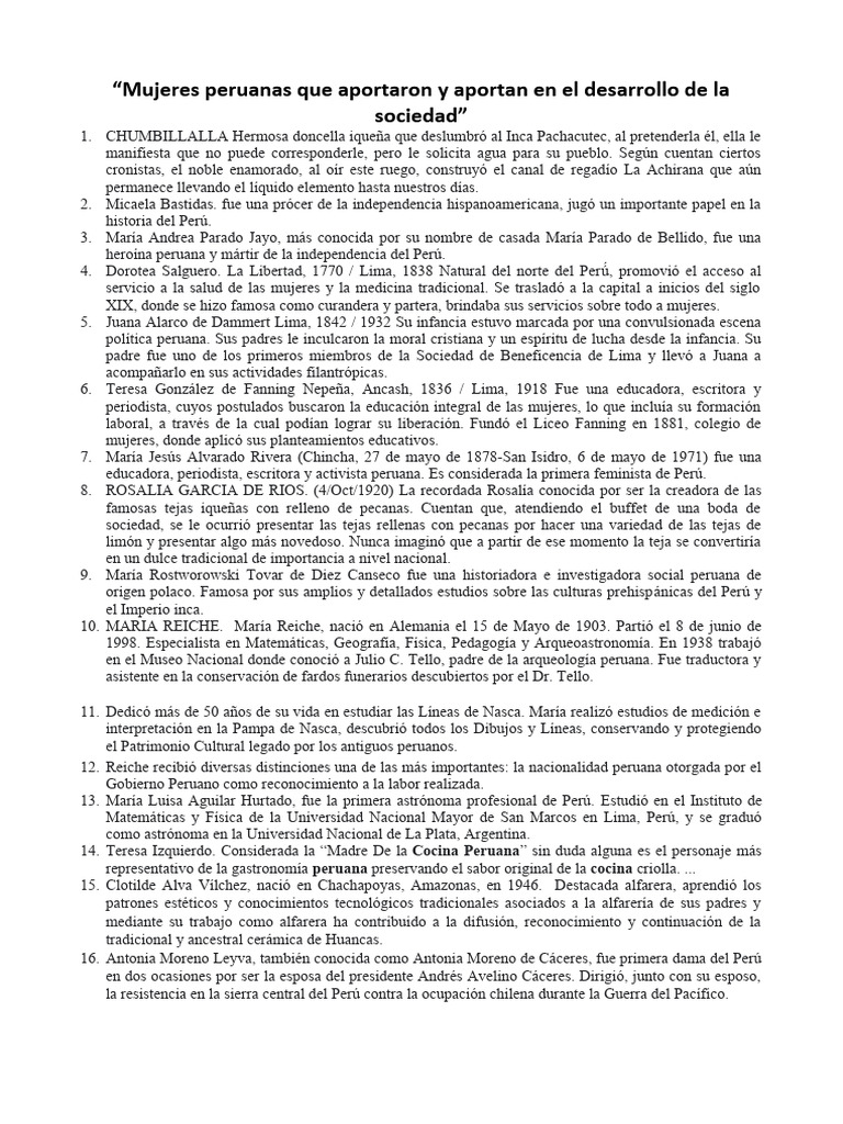Heroínas peruanas que hicieron historia | PDF | Perú