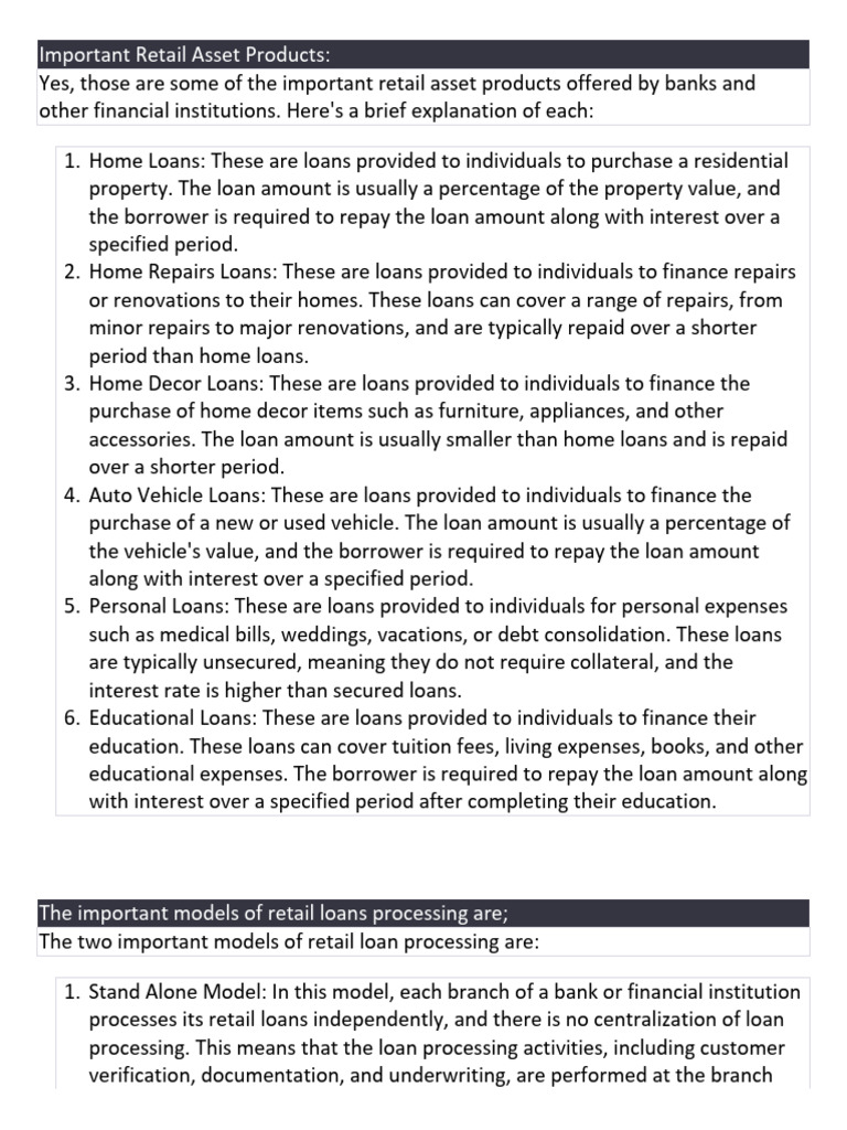 Key Retail Asset Products Overview | PDF | Loans | Mortgages