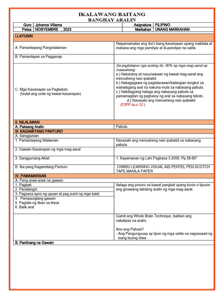 FILIPINO-2-LESSON-PLAN | PDF