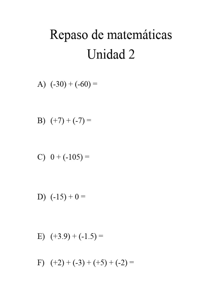 Math Review: Unit 2 Practice Problems | PDF