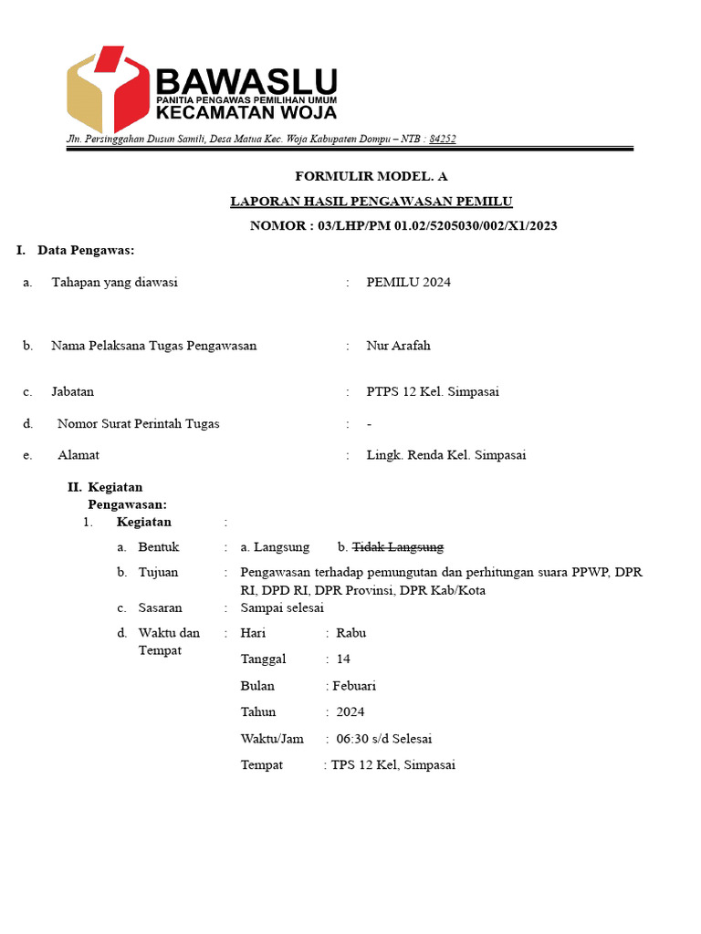 LHP PEMILIHAN Arfah | PDF