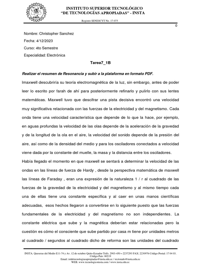 Tarea7 1B Christopher Sanchez | PDF | Corriente eléctrica | Ligero