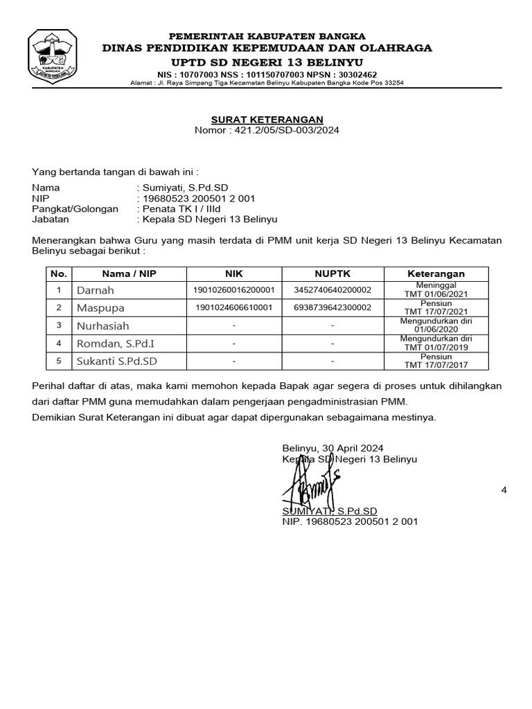 SURAT KETERANGAN PMM ok | PDF