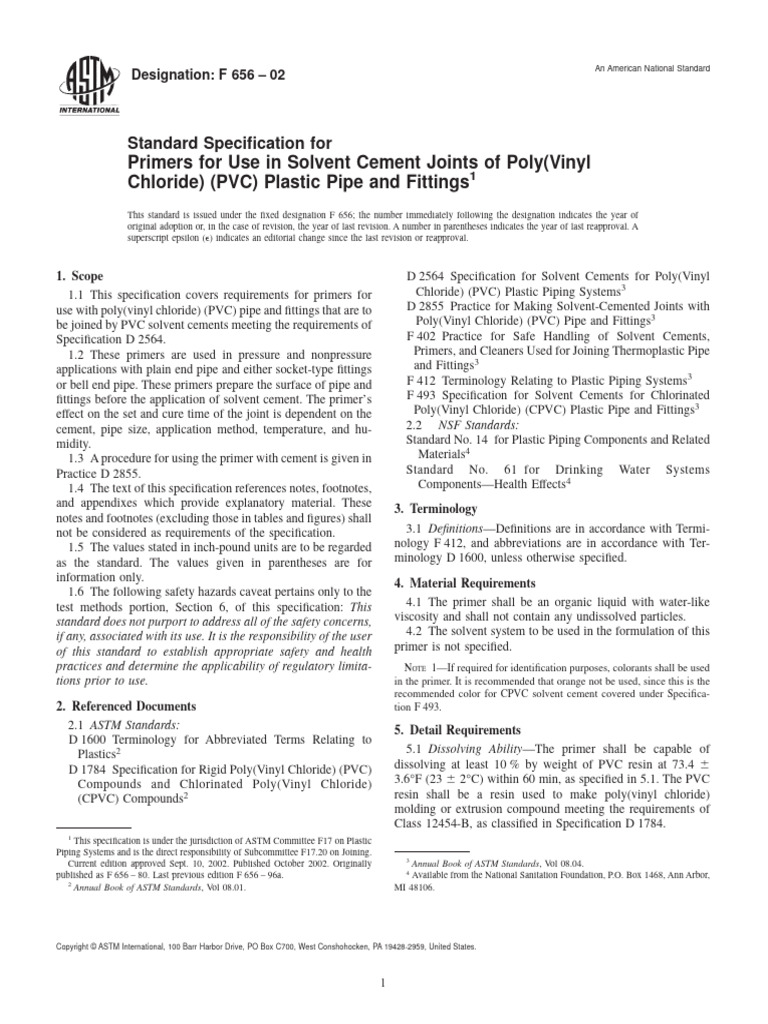 Astm F656 | PDF | Polyvinyl Chloride | Building Engineering