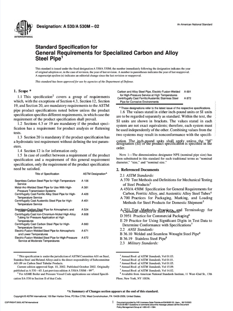 Astm-A 530 | PDF | Pipe (Fluid Conveyance) | Steel