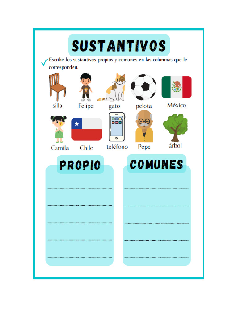 Actividad de Sustantivos Propios y Comunes Clasificar Palabras | PDF