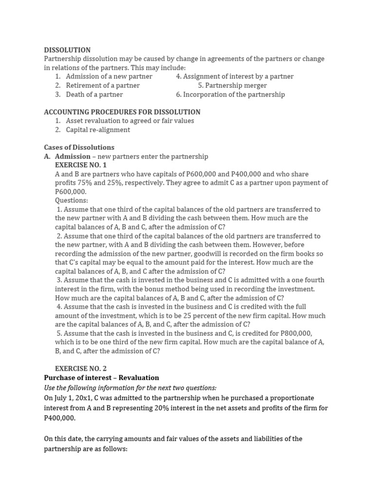 Partnership Dissolution And Liquidation Handouts Pdf Debits And