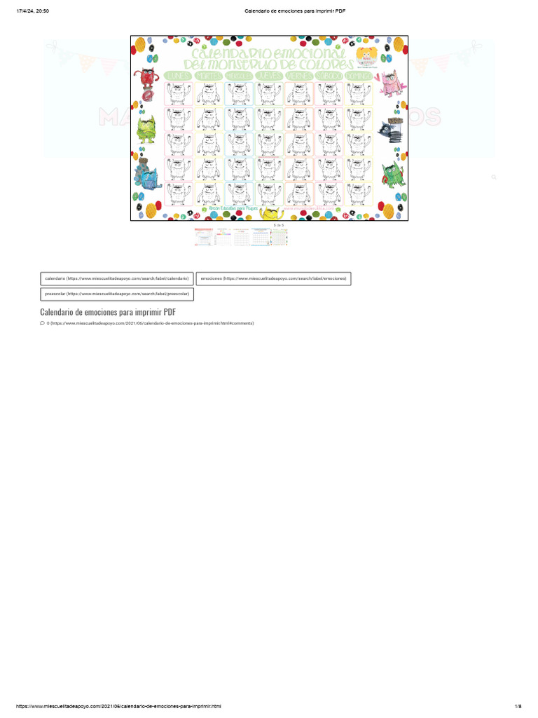 Calendario de Emociones para Niños | PDF