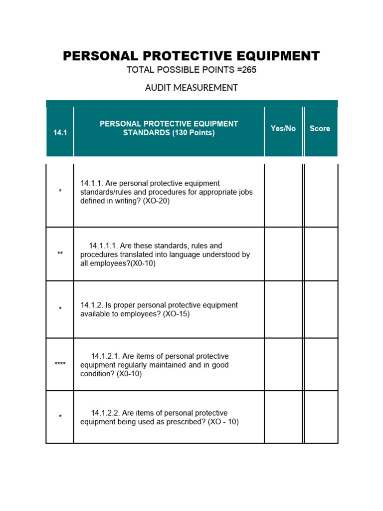 Personal Protective Equipment Audit Guide | PDF | Personal Protective ...