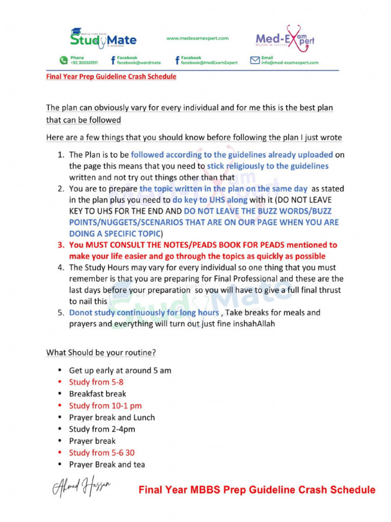 Final Year Crash Schedule For FINAL PROF 2020 (StudyMate-MedExam Expert ...