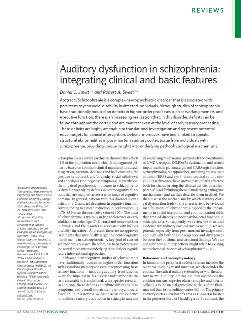 Auditory Dysfunction in Schizo 2015 | PDF | Schizophrenia | Neuroscience
