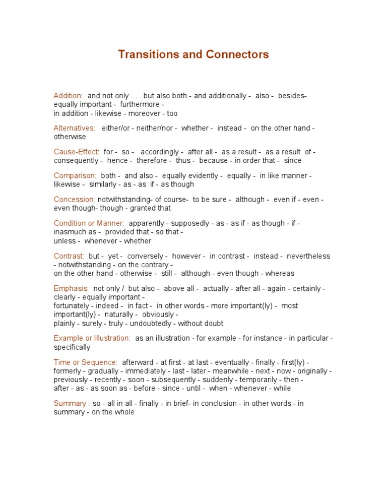 Transition Words and Their Uses | PDF