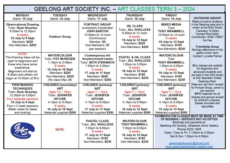 Timetable Term3 2024 | PDF | Paintings