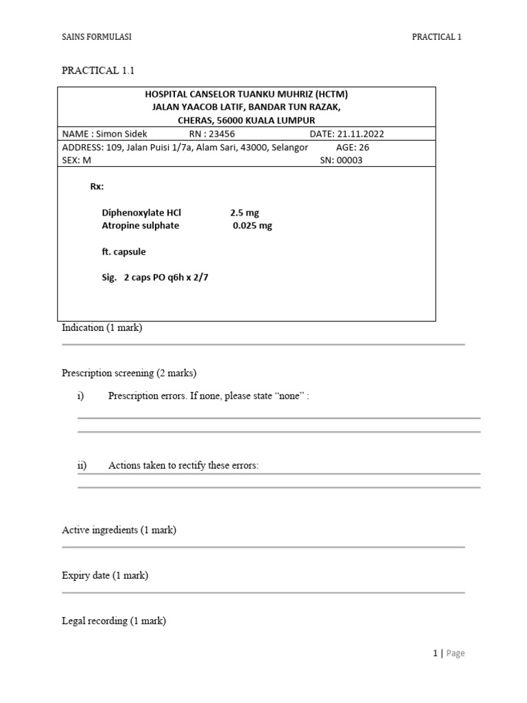 1.NFNF1713 Practical 1 Solid - 2023 | PDF | Medical Prescription | Patient