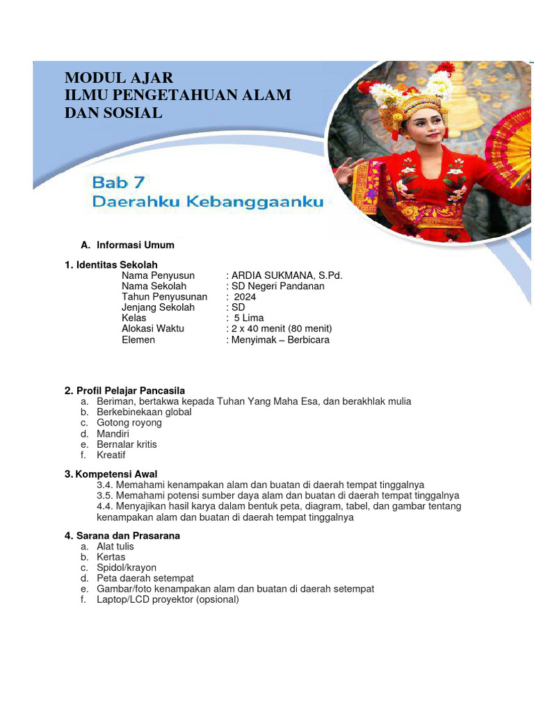 Modul Ajar IPAS Kelas 5 - Daerahku Kebanggaanku | PDF | Kajian Bahasa Asing