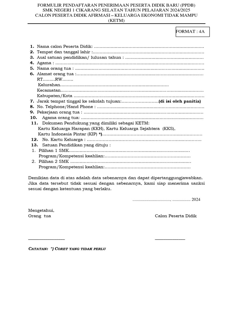 FORMULIR Jalur AFIRMASI - KETM | PDF | Bisnis | Pengelolaan Keuangan & Uang
