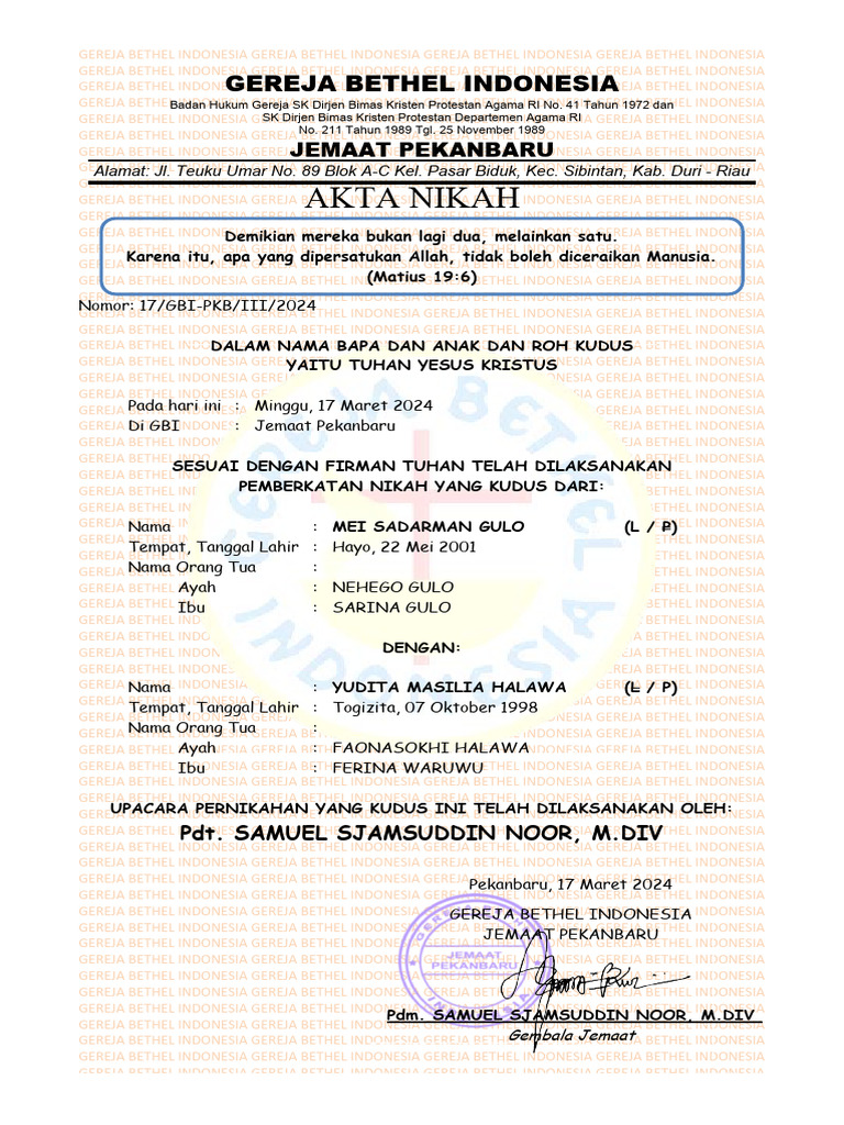 Akta Nikah Gbi | PDF
