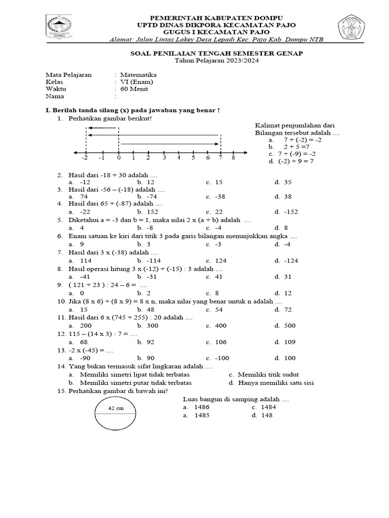 Soal PTS Genap Matematika | PDF