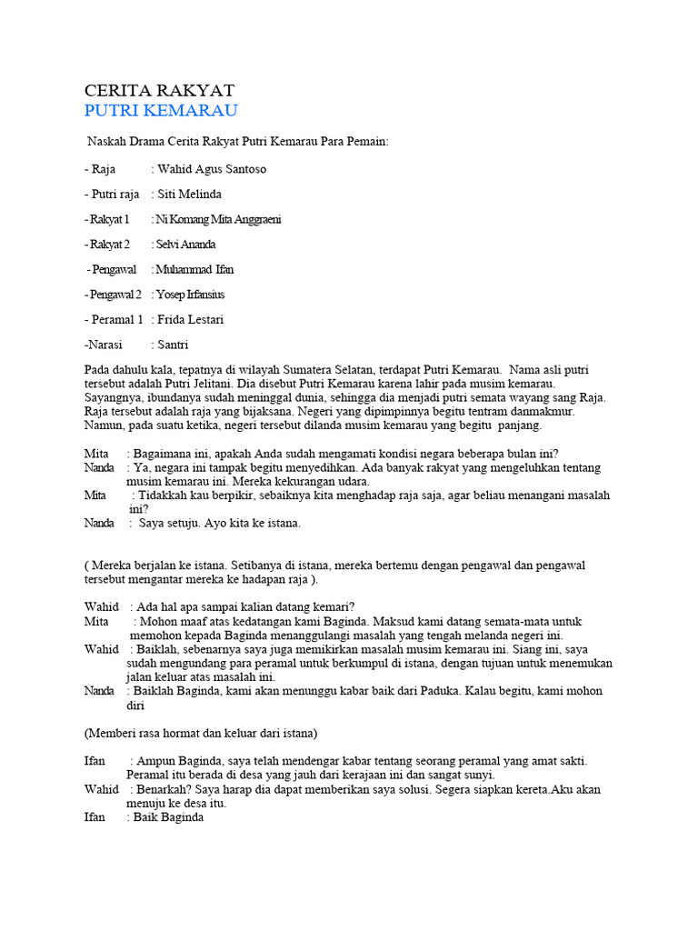 Cerita Rakyat Putri Kemarau | PDF
