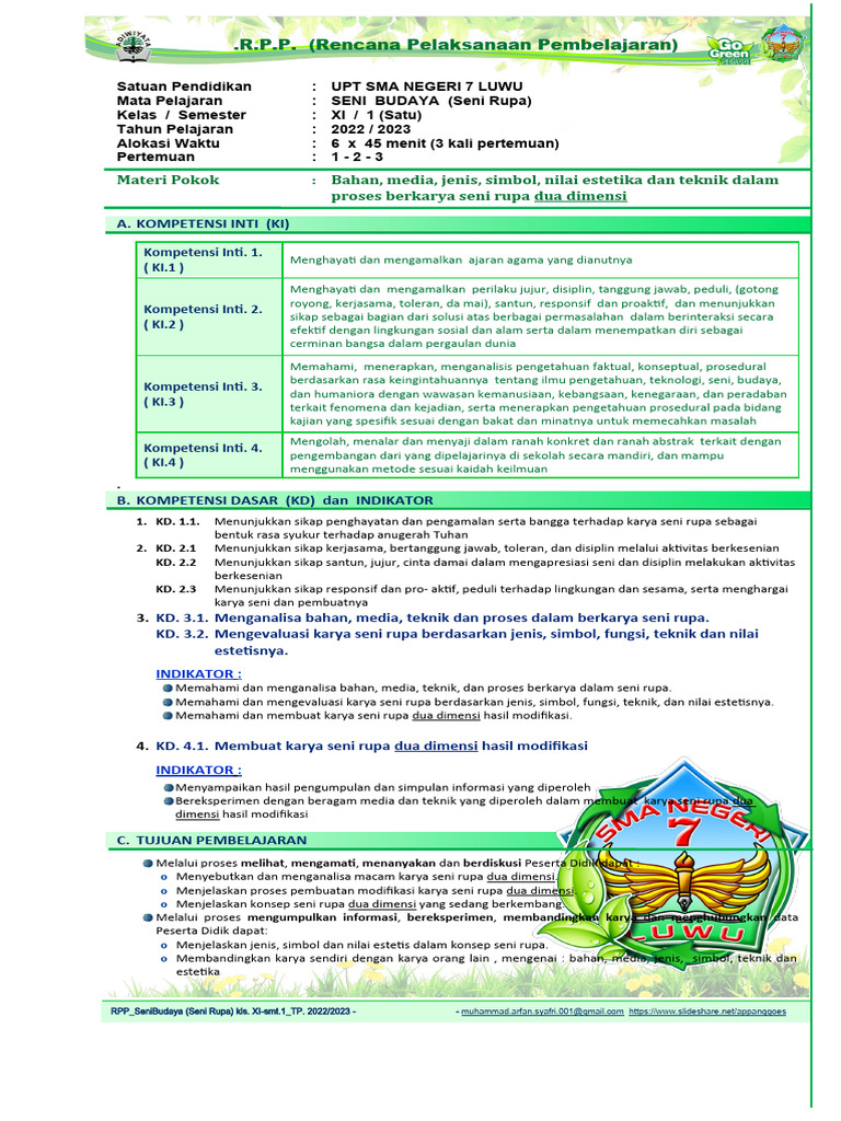 EDIT Print - 6 - RPP - Pert-1-2-3 - SeniRupa - XII - smt-1 - tp22-23 - Apgfile | PDF | Ilmu Sosial