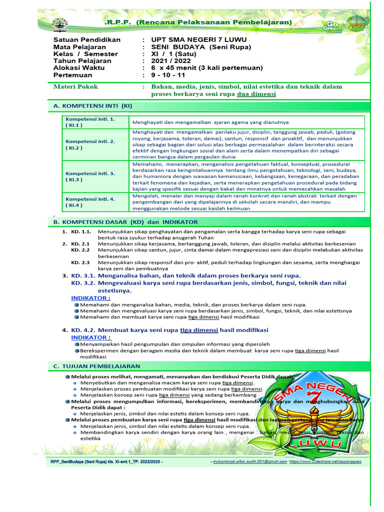 EDIT Print - 6 - RPP - Pert-9-10-11 - SeniRupa - XII - smt-1 - tp22-23 - Apgfile | PDF