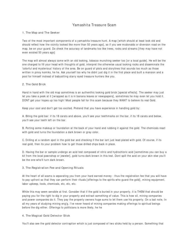 Yamashita Treasure Scam | PDF | Gold | Mining