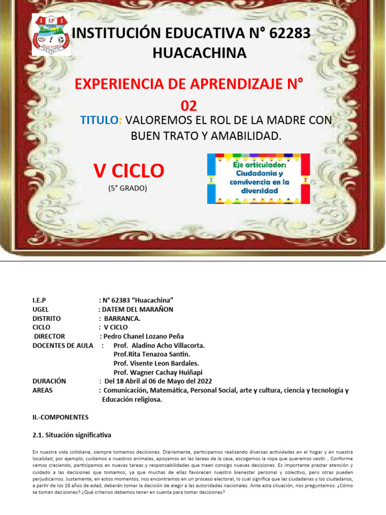 EXPERIENCIA DE APRENDIZAJE 1-2022 5to | PDF | Multiplicación | Evaluación