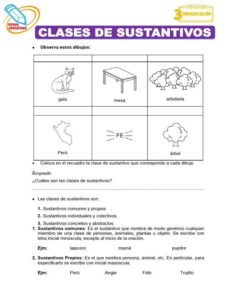 Clases Del Sustantivo para Tercero de Primaria | PDF | Sustantivo