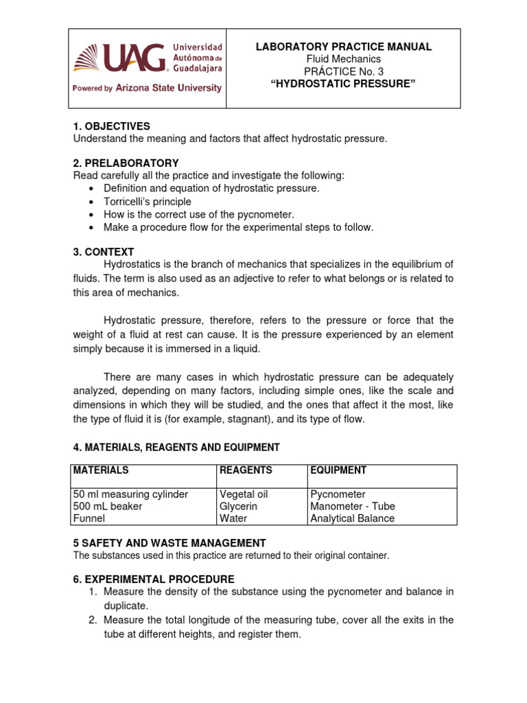 Practice 3 Hydrostatic Pressure | PDF | Pressure | Volume