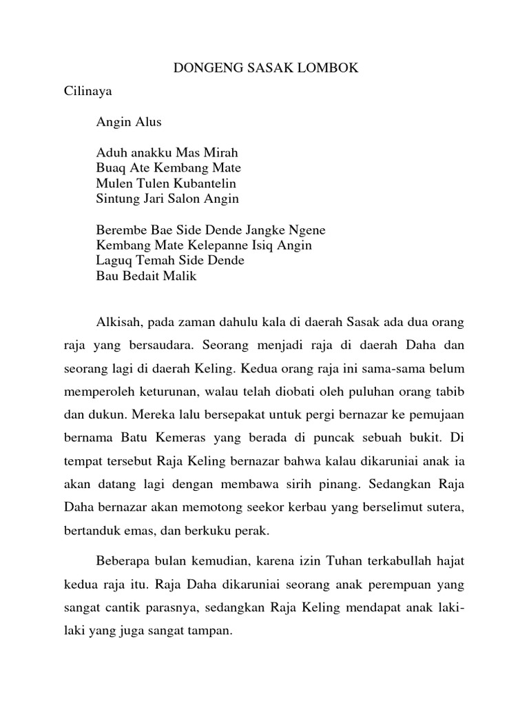 5 Dongeng Sasak Lombok | PDF