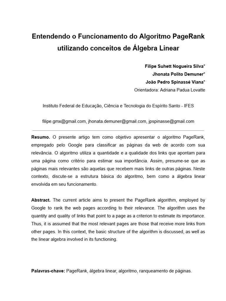 Entendendo o Funcionamento Do Algoritmo Pagerank Utilizando Conceitos ...