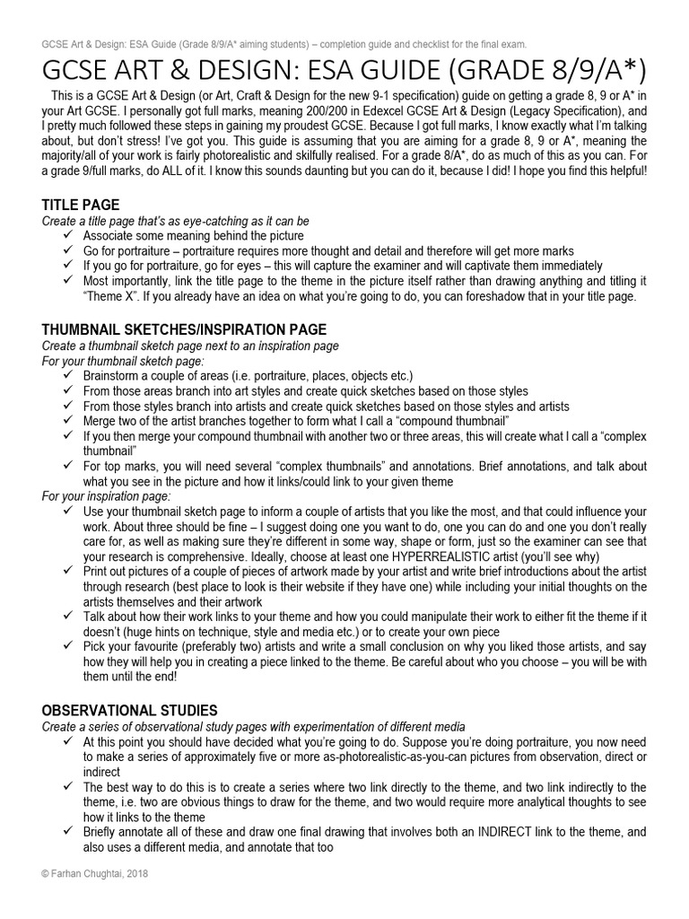 GCSE ART - ESA GUIDE FOR GRADE 8 OR 9 | PDF | Drawing | Color