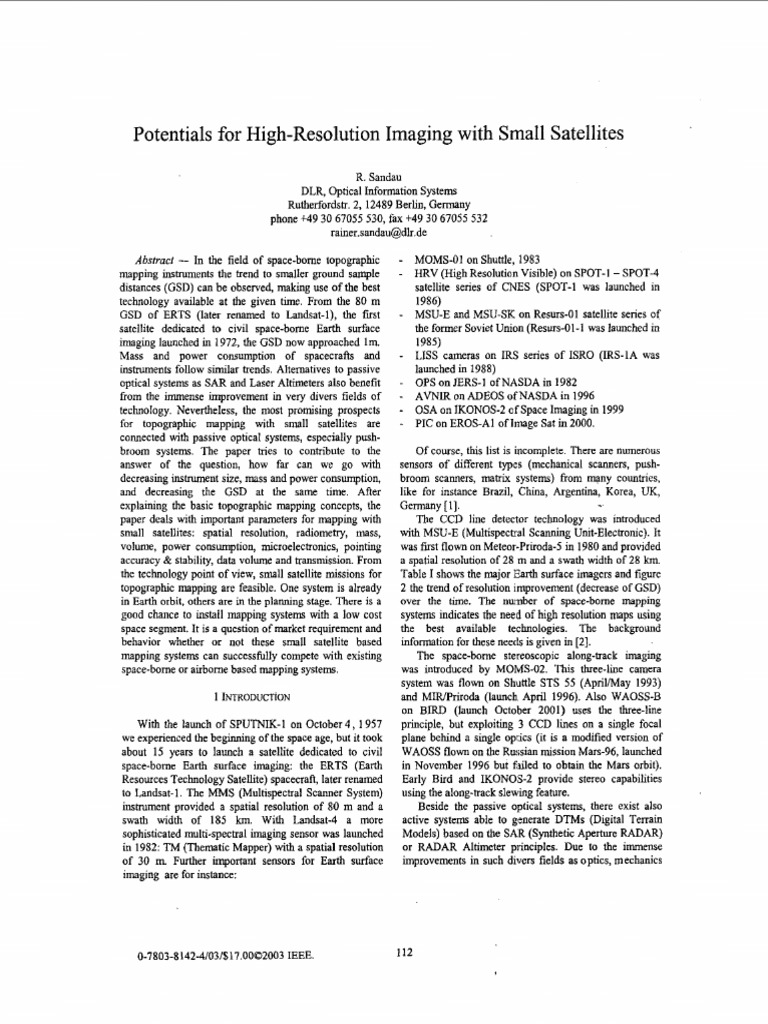 Potentials For High-Resolution Imaging With Small Satellites | PDF ...