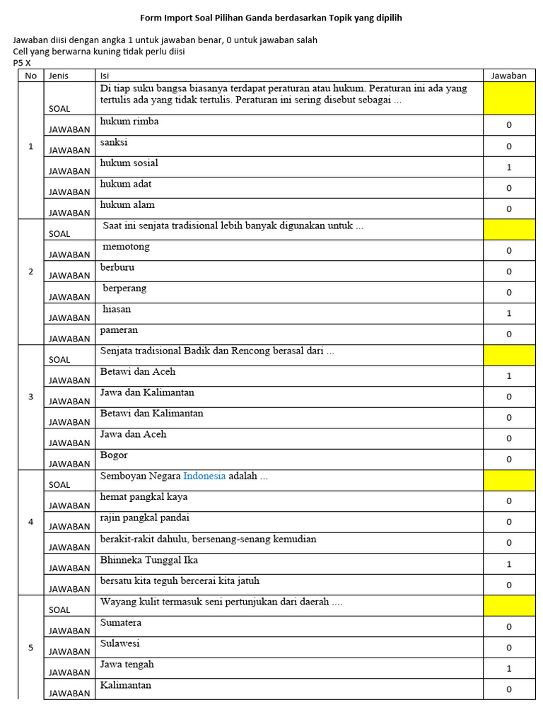 FORM SOAL PAT P5 KELAS X | PDF