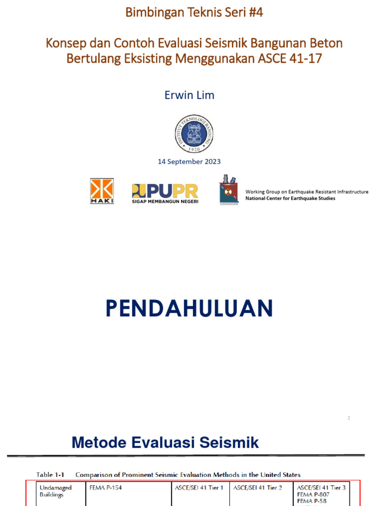 Bahan Paparan Bimtek Seri 4 - 2023 - Evaluasi Seismik Bangunan Beton - ASCE 41 - 17 | PDF