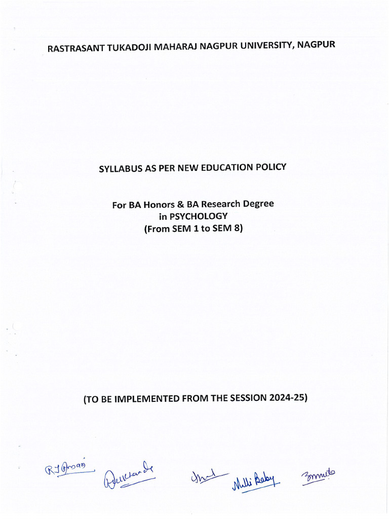 BA in Psychology Syllabus As Per NEP-2020 | PDF