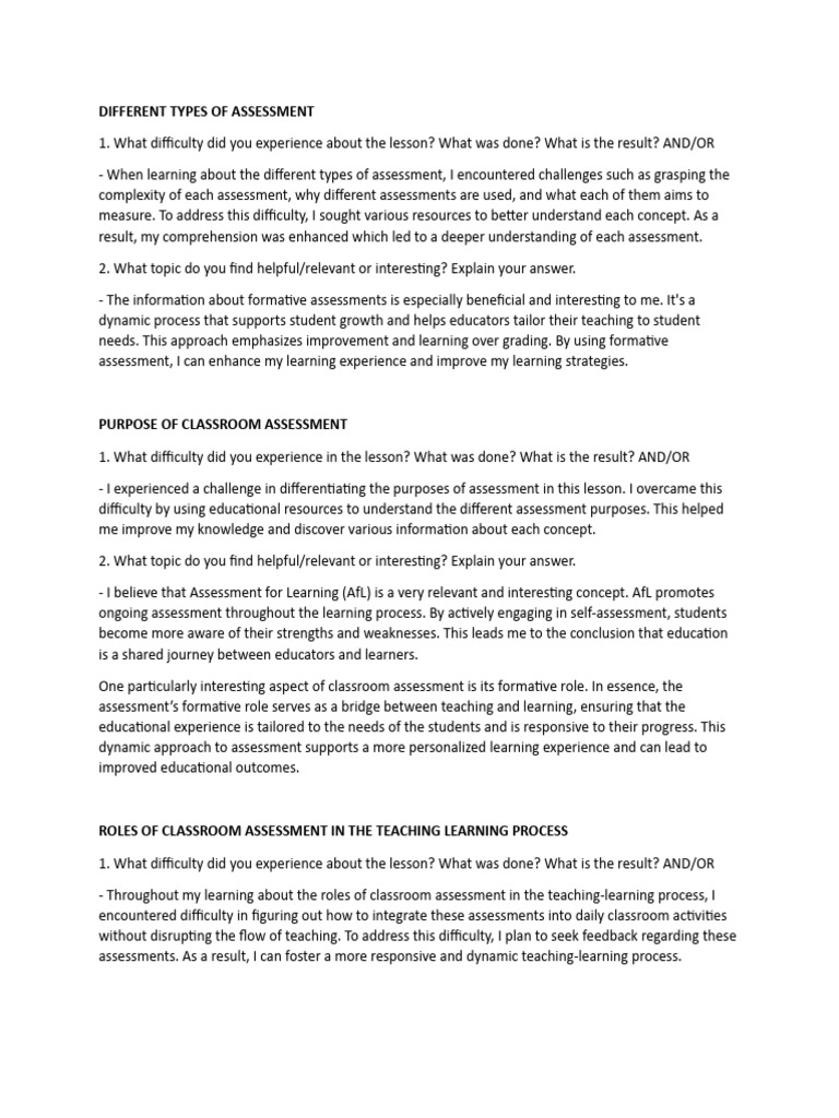 Different Types of Assessment | PDF | Educational Assessment | Learning