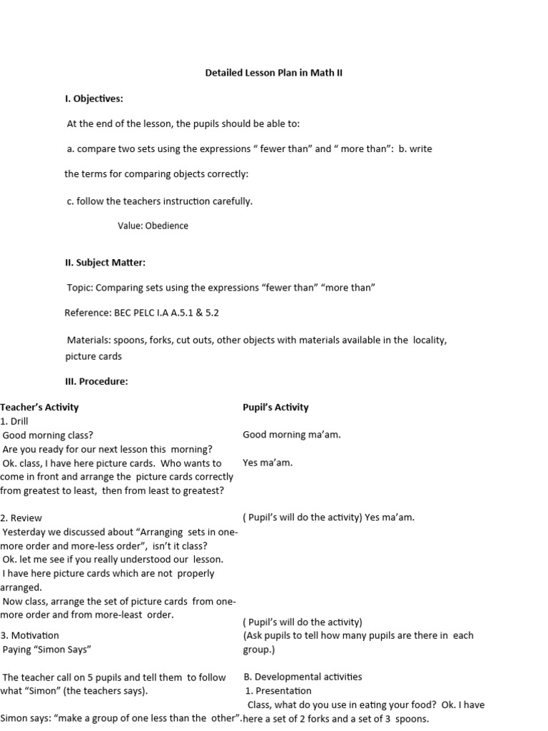 Detailed Lesson Plan in Math II | Download Free PDF | Lesson Plan | Behavior Modification