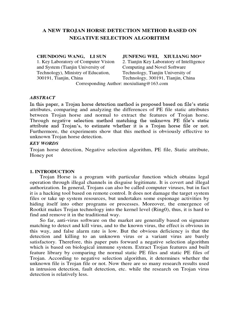 A New Trojan Horse Detection Method Based On Negative Selection Algorithm | PDF | Computer Virus ...