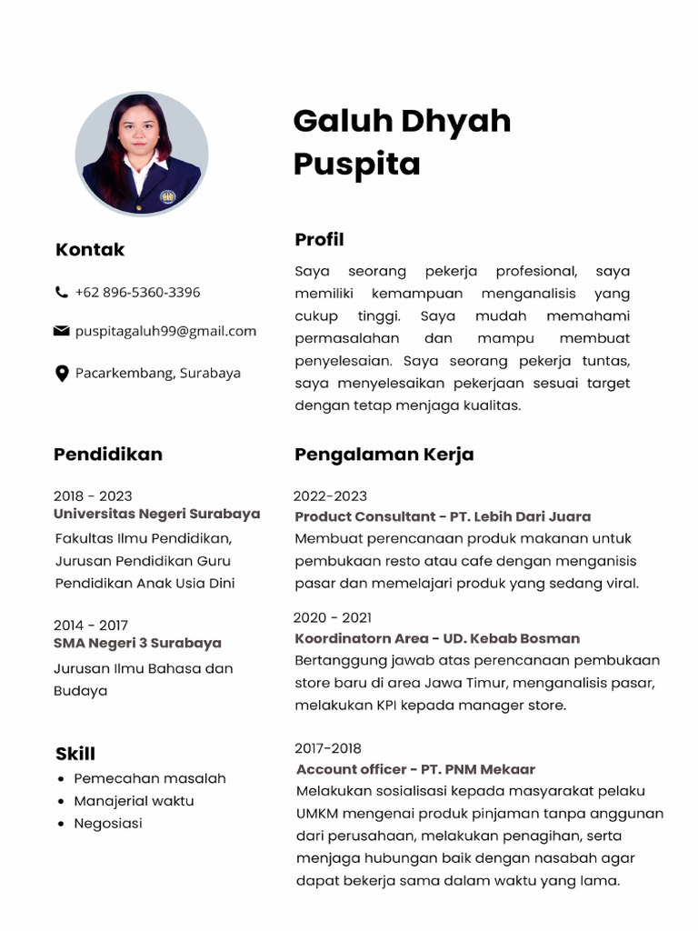 CV Galuh Dhyah Puspita | PDF