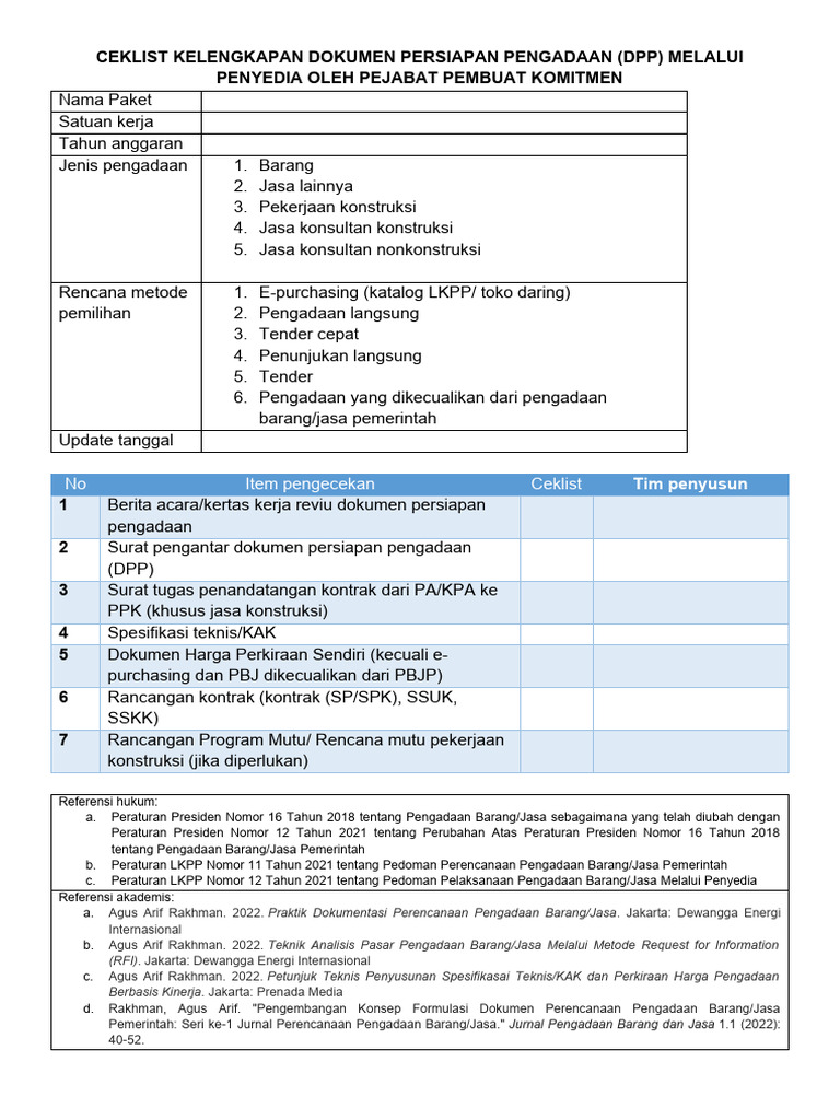Ceklist Kelengkapan Dokumen Persiapan Pengadaan Per Paket | PDF