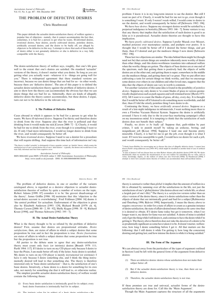 The Problem of Defective Desires | PDF | Hedonism | Theory