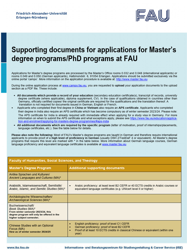 FAU Supporting Documents for Applications for Masters Degree Programmes (1) | Download Free PDF ...